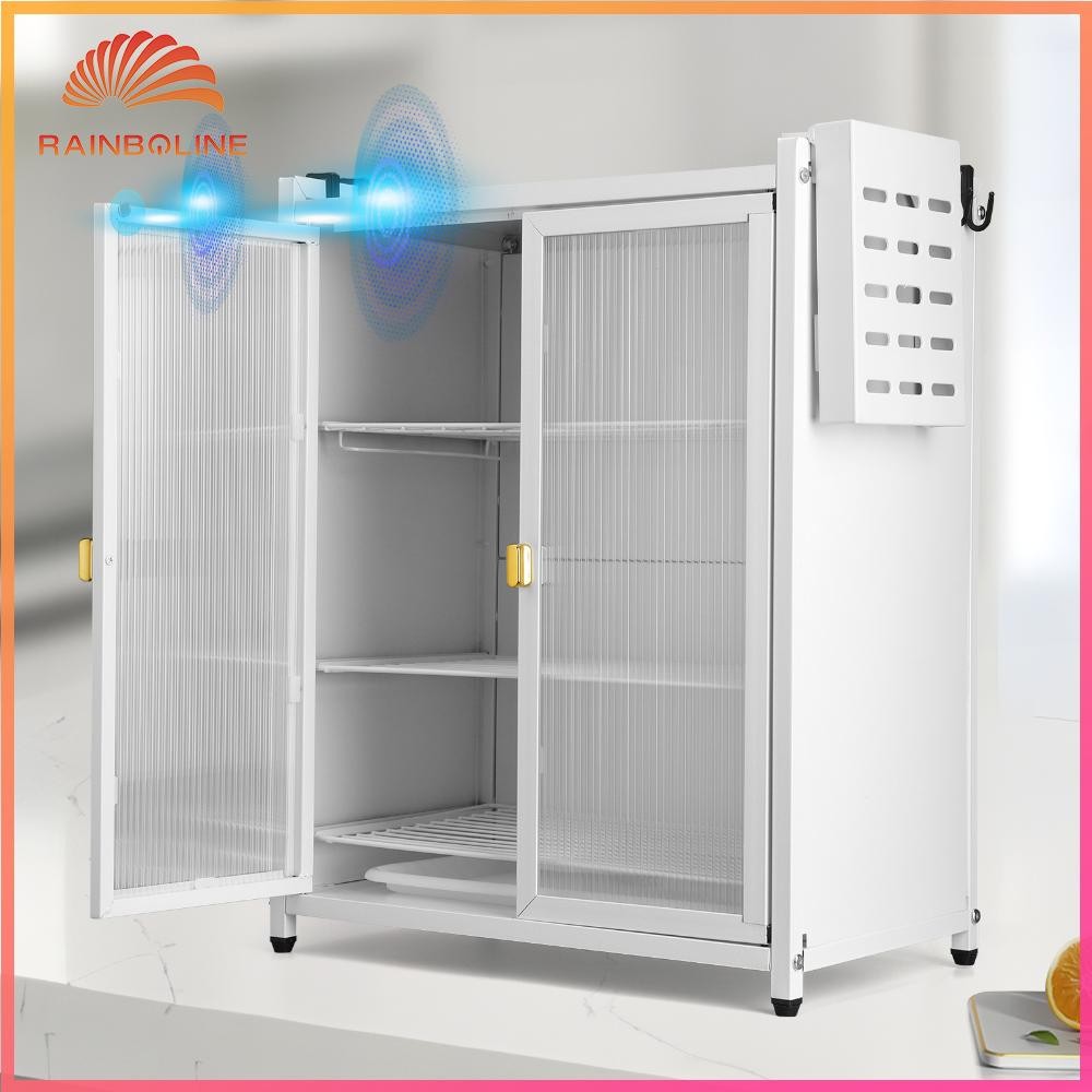 Rain Metal Countertop Cabinet Dual Striped Glass Doors Freestanding ...