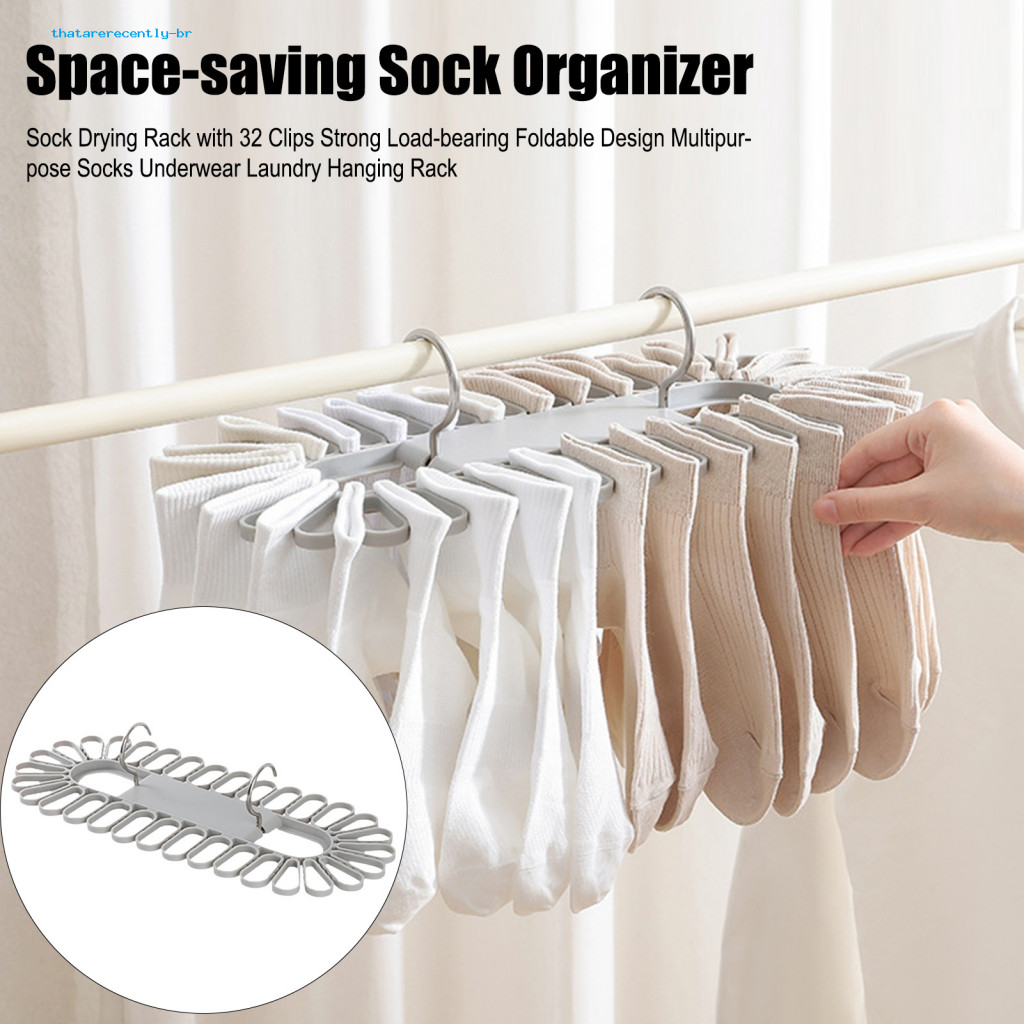 [greensea1] Laundry Room Sock Rack 32-clip Foldable Sock Drying Rack ...