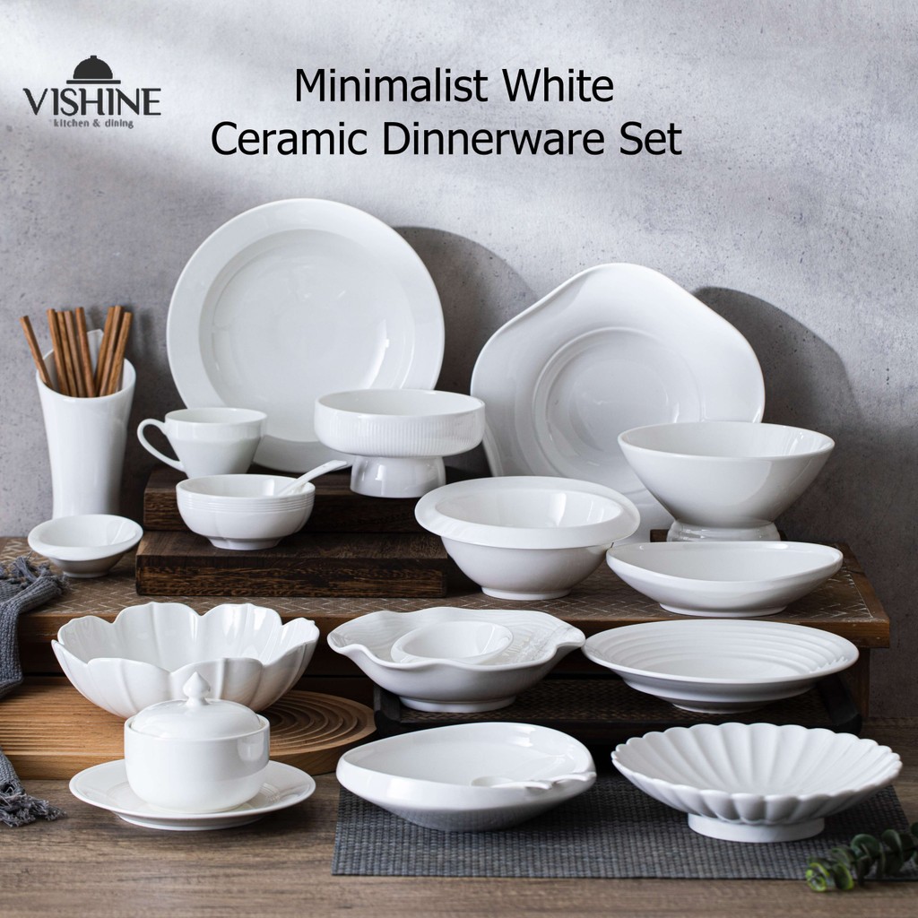 Minimalist White Dinnerware Set Minimal Dinner Plate Bowl Multi Shapes Sizes For Restaurants ...