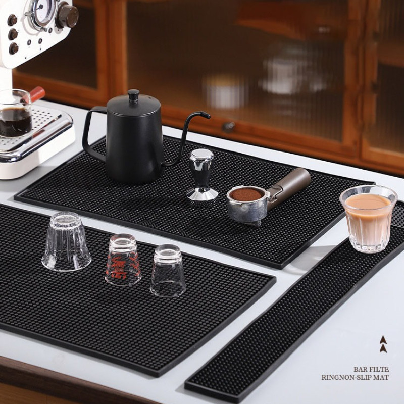 Black Rubber Bar Mat Spill-Proof Mat Glass Drip Tray Beer Beverage ...