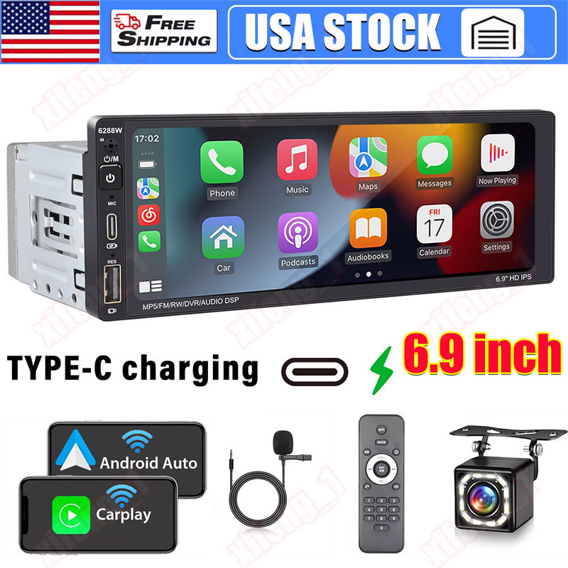 Single Din Car Stereo Wireless Apple Carplay 6.9 Touchscreen Bluetooth ...