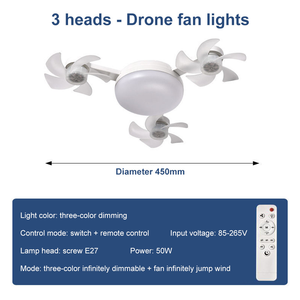 E27 Drone Fan with LED Light Remote Control Hanging Fan Ceiling Fan for ...