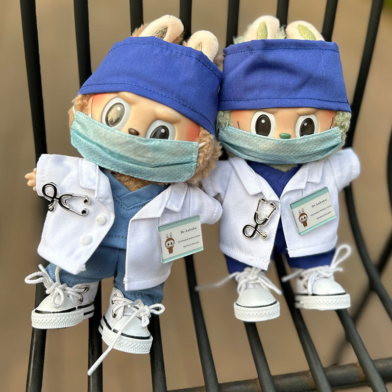 Labubu Doll Clothes 17cm College Nurse Doctor Uniform Suit Green Blue ...