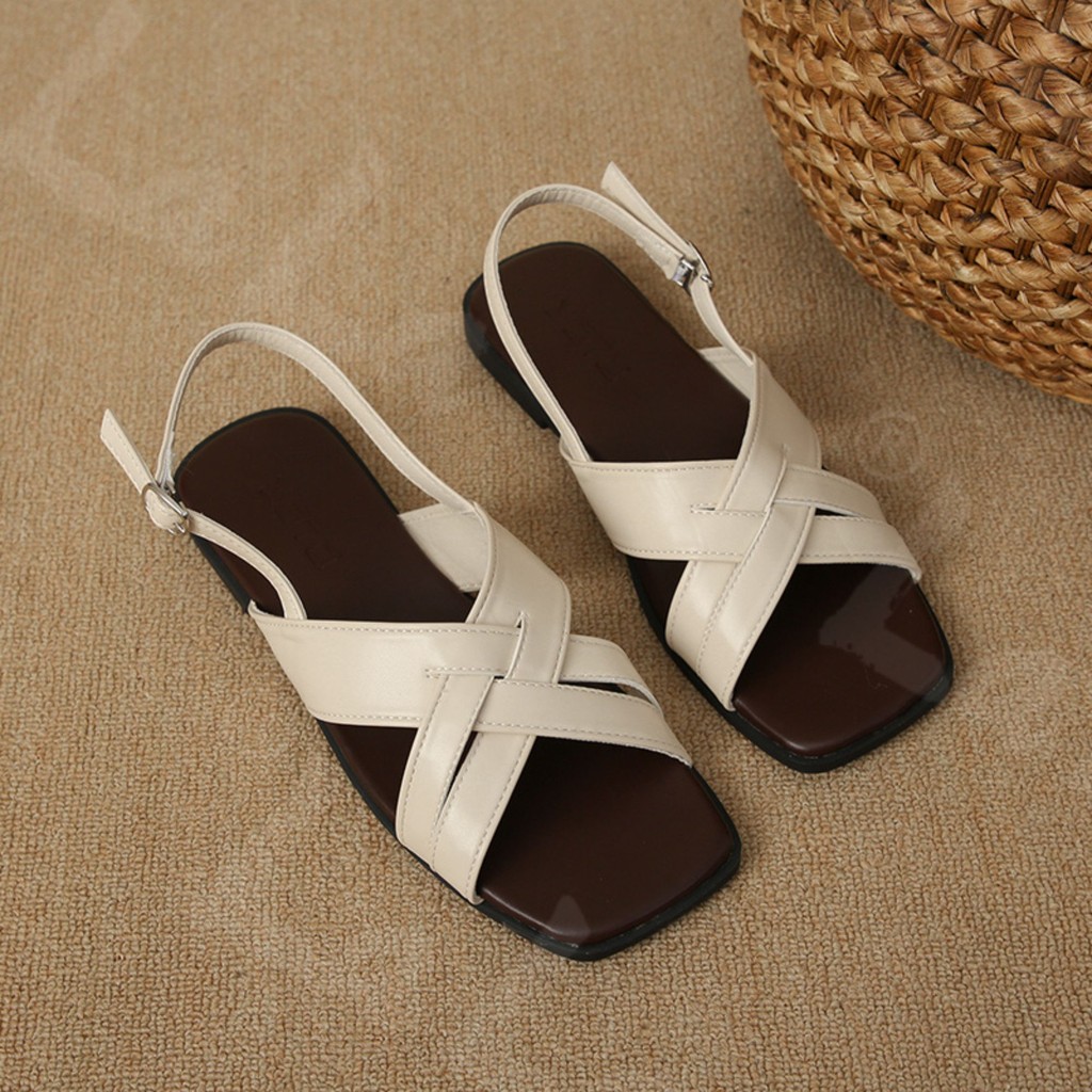 LALA New Sandals Unique strap with buckle Leather material 1.5cm Height ...