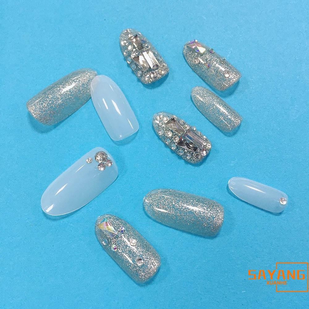 24PCS Silver Ladder drill extended round head Full drill Manicure patch ...