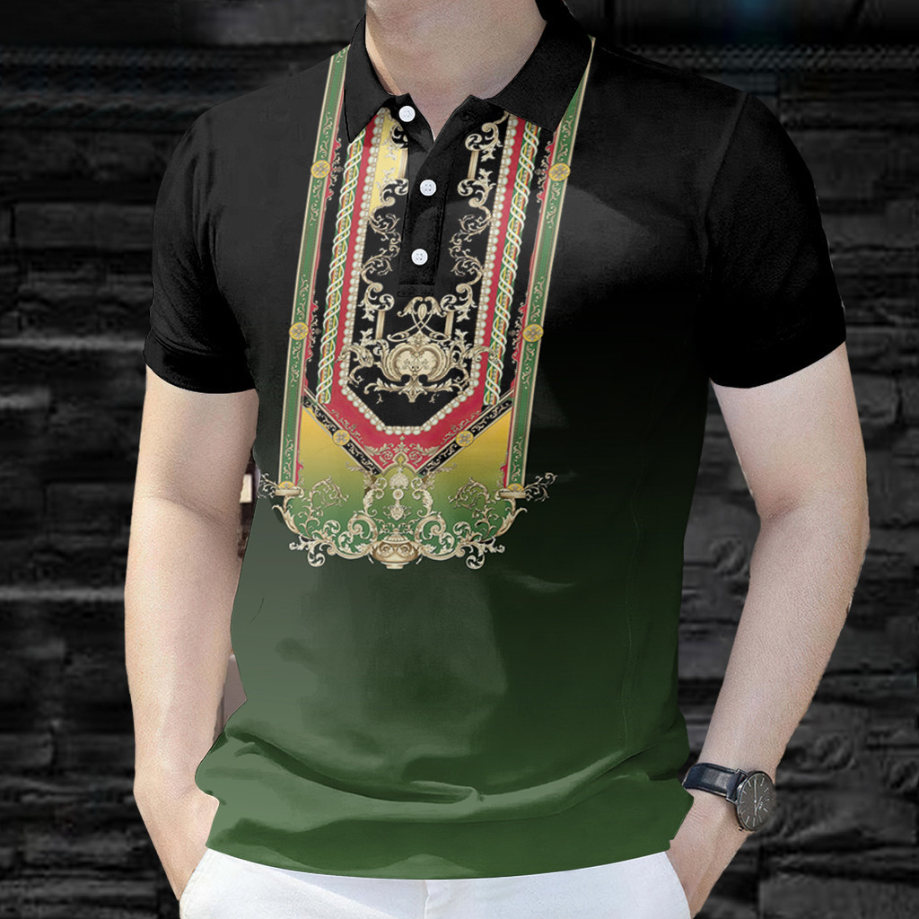 Polo shirt for Men Ethnic Style Lapel Short-sleeved Polo Shirt for Men ...