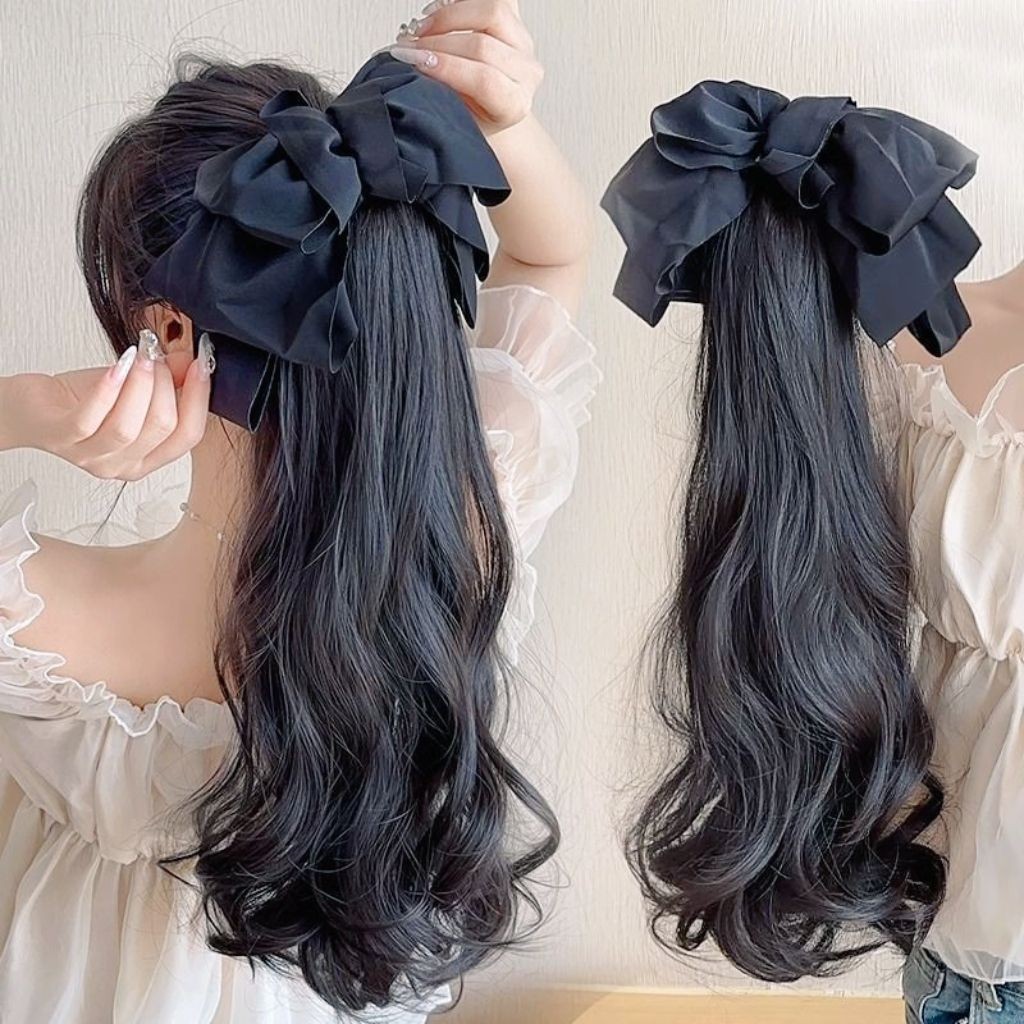 Ponytail Wig Female New Style Bow Grab Clip Long Hair Increase Hair ...