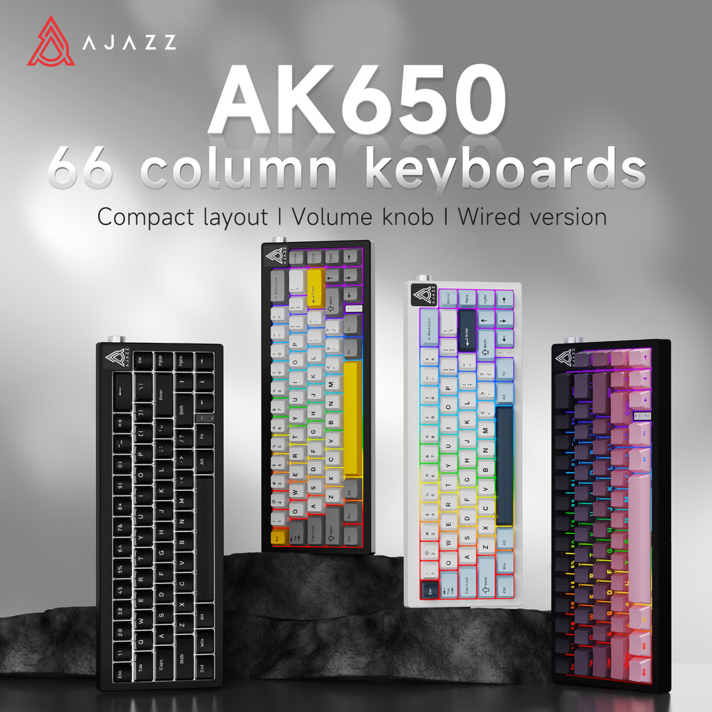 AJAZZ AK650 Wired Mechanical Keyboard with Knob Full Key Hot Swappable Customed Gasket Structure ...