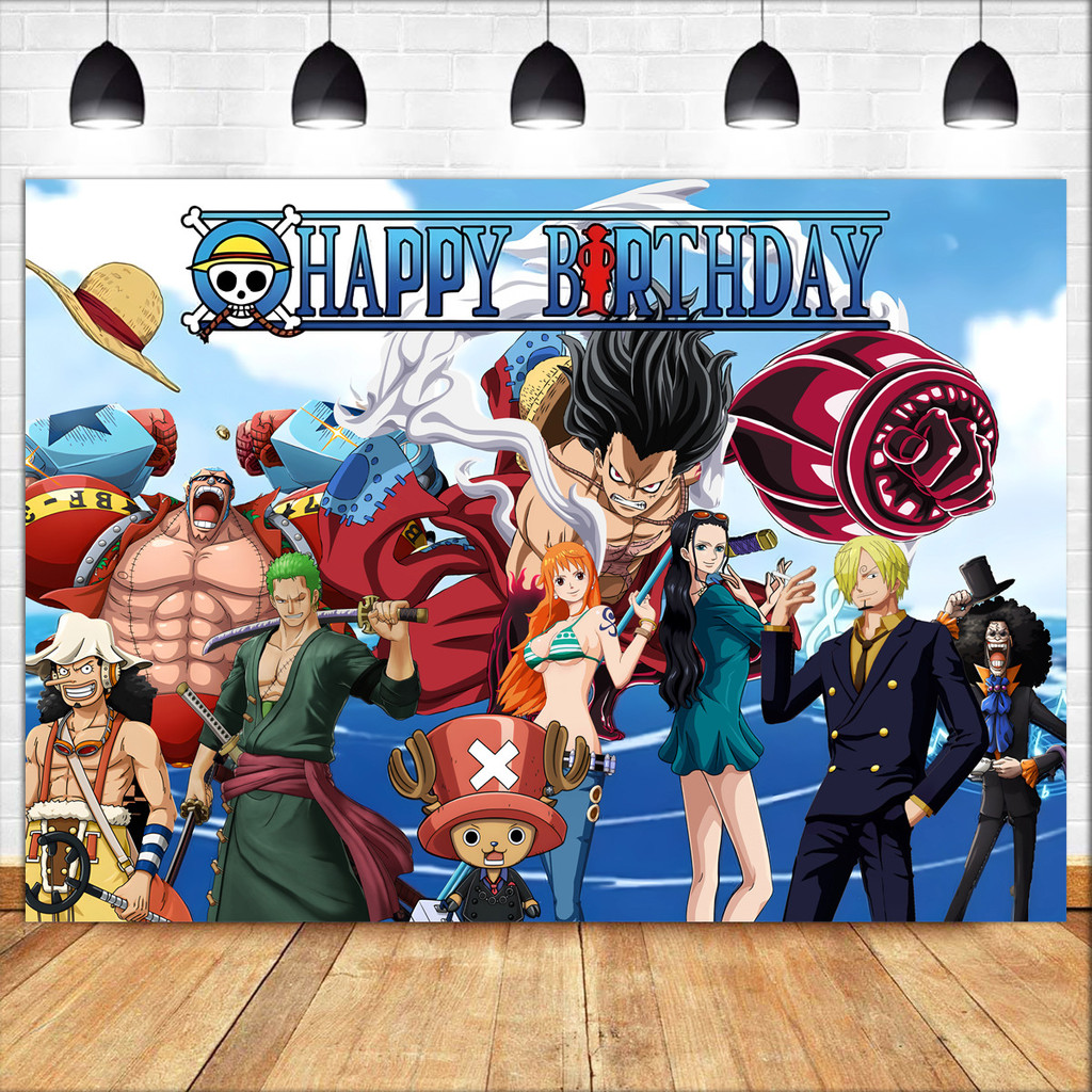 Anime One Piece Photo Backdrop Kids Birthday Party Banner Decoration ...