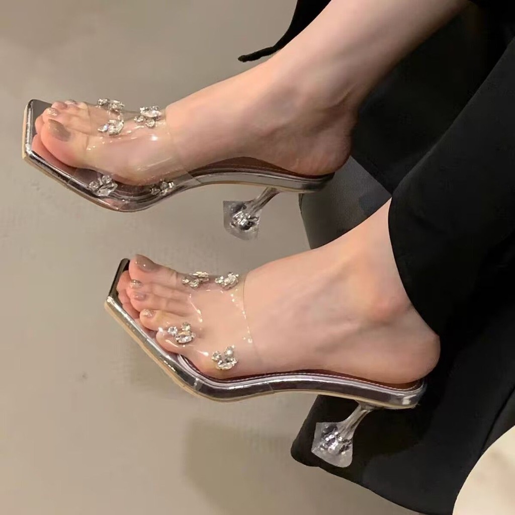 Super White!One-Strap Rhinestone Open-Toe Sexy Crystal High Heels for ...
