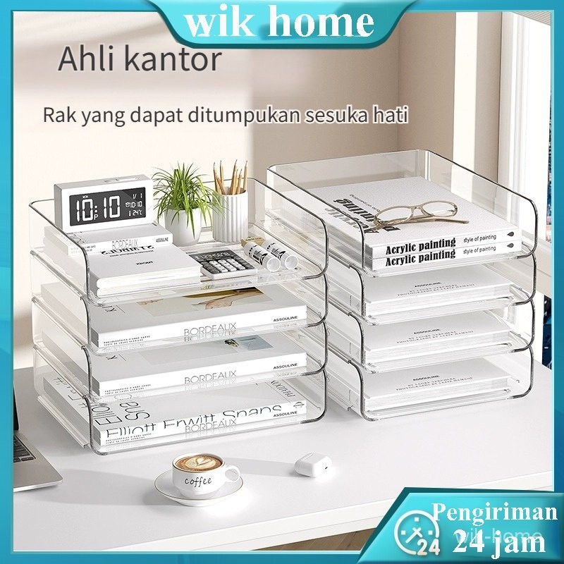 Stackable Storage Organizer 2 Stacks Document Holder Paper Books ...