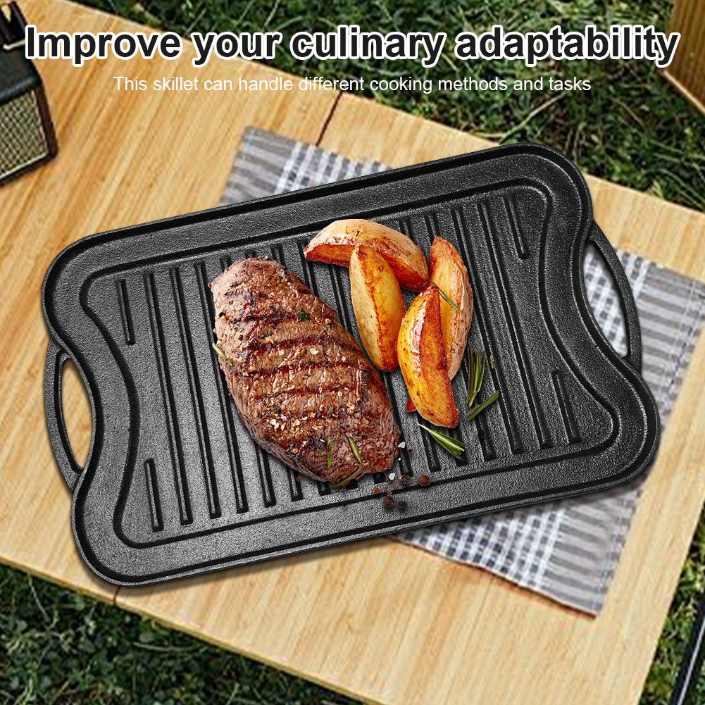 Cast Iron Grill Plate Flat & Ridged Skillet Pan Multi-Function ...