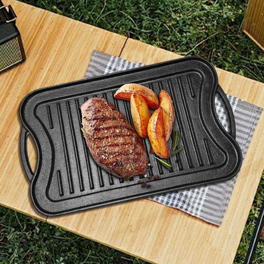 Cast Iron Grill Plate Flat & Ridged Skillet Pan Multi-Function ...