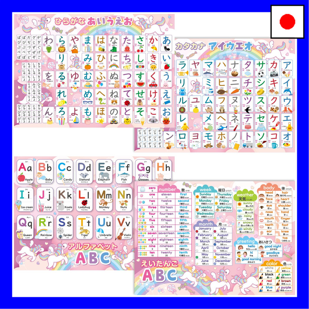 Bath School Hiragana & Katakana & Alphabet Bath Poster Set of 4 Made in ...