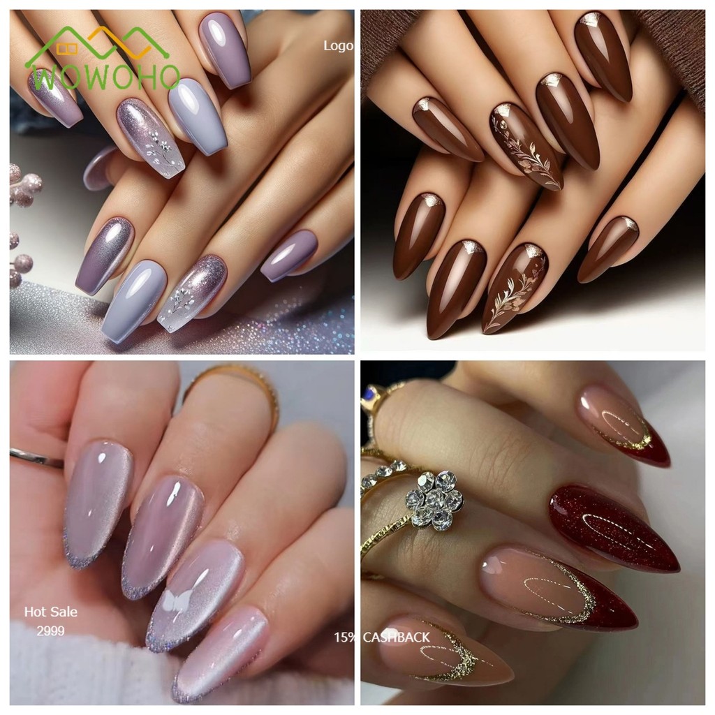 WOWOHO New Arrival 24Pcs Fake Nails Set Fake Nail Long Nail Fake Nails ...