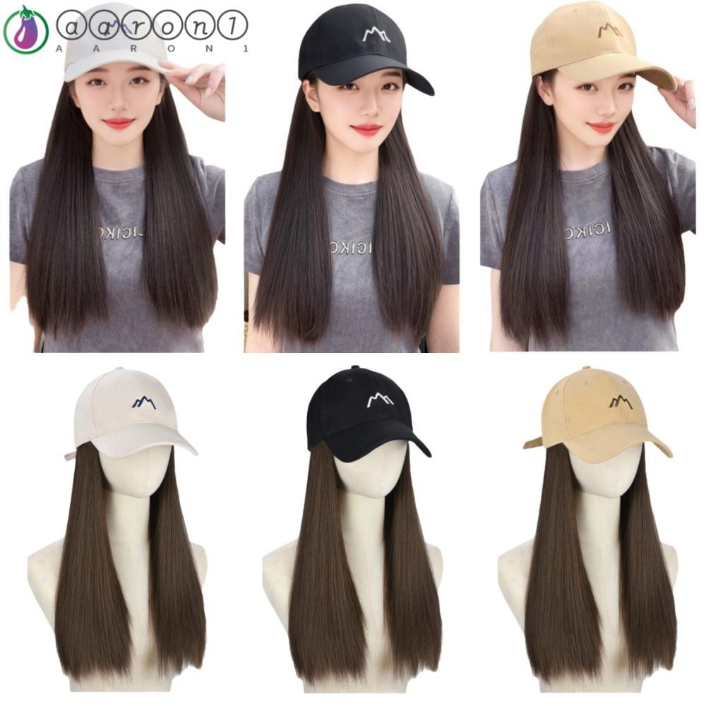 AARONB Wig with Baseball Cap, Synthetic One-piece Long Straight Hair ...