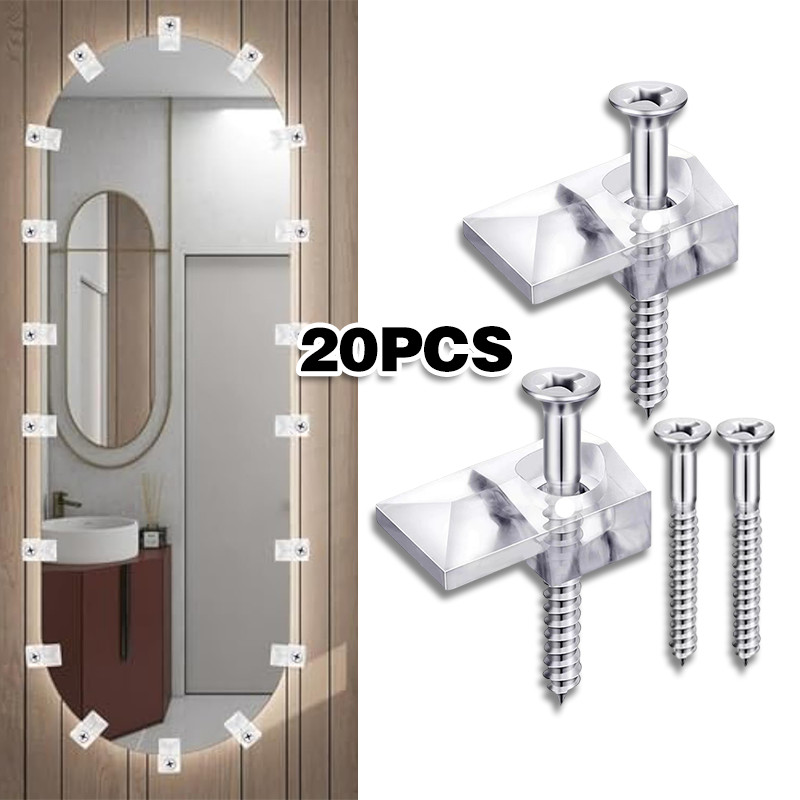 20Pcs Clear Mirror Clips Wall Mirror Clips With Screw Lightweight ...