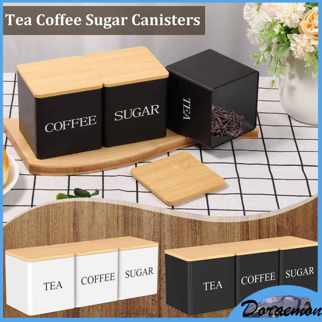 3Pcs Tea Sugar Coffee Canister Set with Bamboo Lids Large Capacity Tea ...