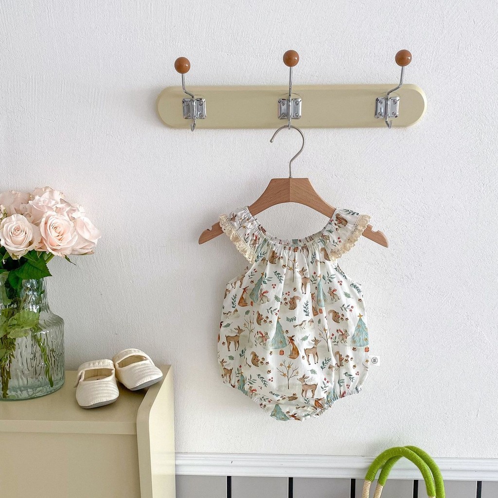 Spring Retro Floral Baby Romper Baby Sling Lace Flying Sleeve Cute Baby ...