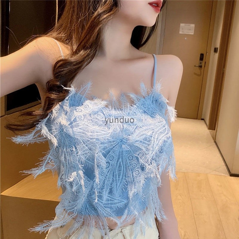 Strap lace feather fairy vest summer new style beautiful back | Shopee ...