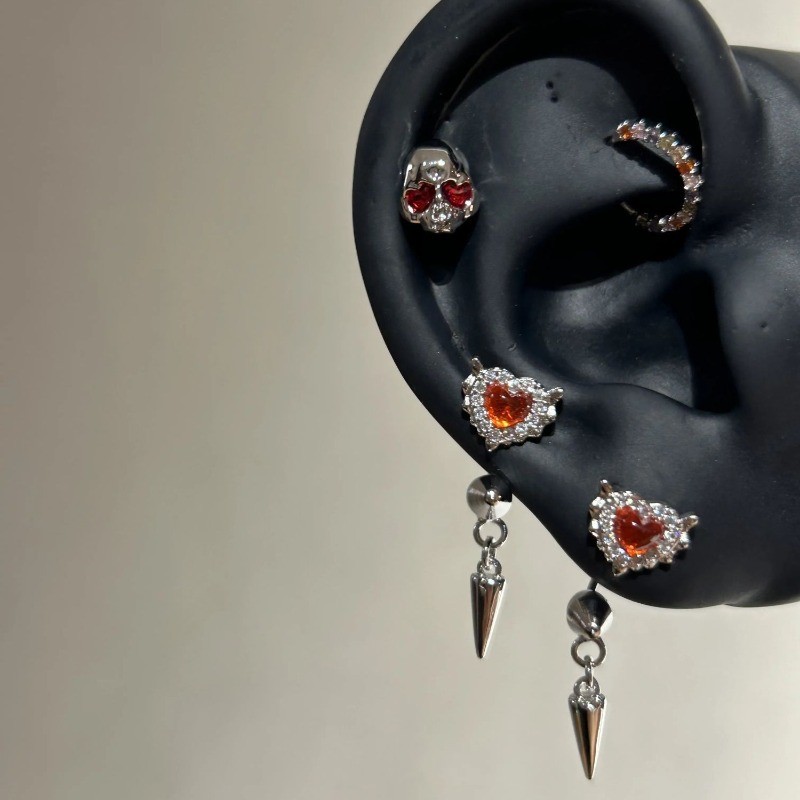 Sweet-Edge Devil C-Hoop | Gothic Red Demon Earrings | Skull Cartilage ...