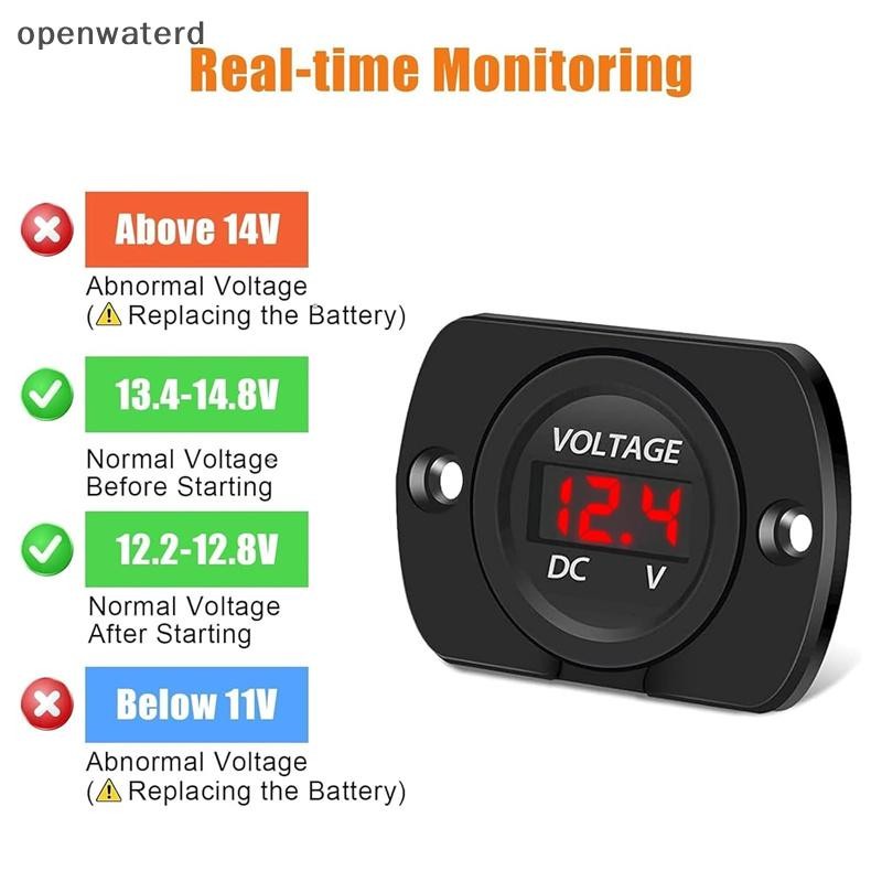 openwaterd Digital Voltage Meter DC 12-24V Waterproof Round Meter Car ...
