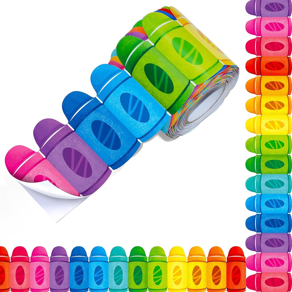 60 Feet Bulletin Board Borders, Self Adhesive Crayon Die-Cut Rolled ...