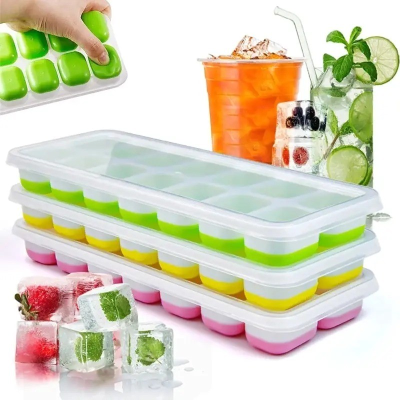 Soft Silicone Ice Cube Tray 14 Grids Homemade Popsicle Mould Ice Box ...