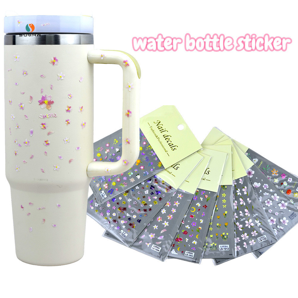 Water Botter Sticker Tumbler Flower Pattern Stickers Water Bottle ...