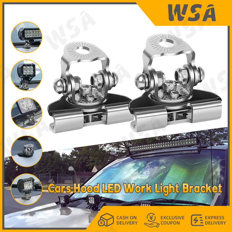2 Pcs Stainless Steel Universal Cars Auto Hood LED Work Light Bracket ...