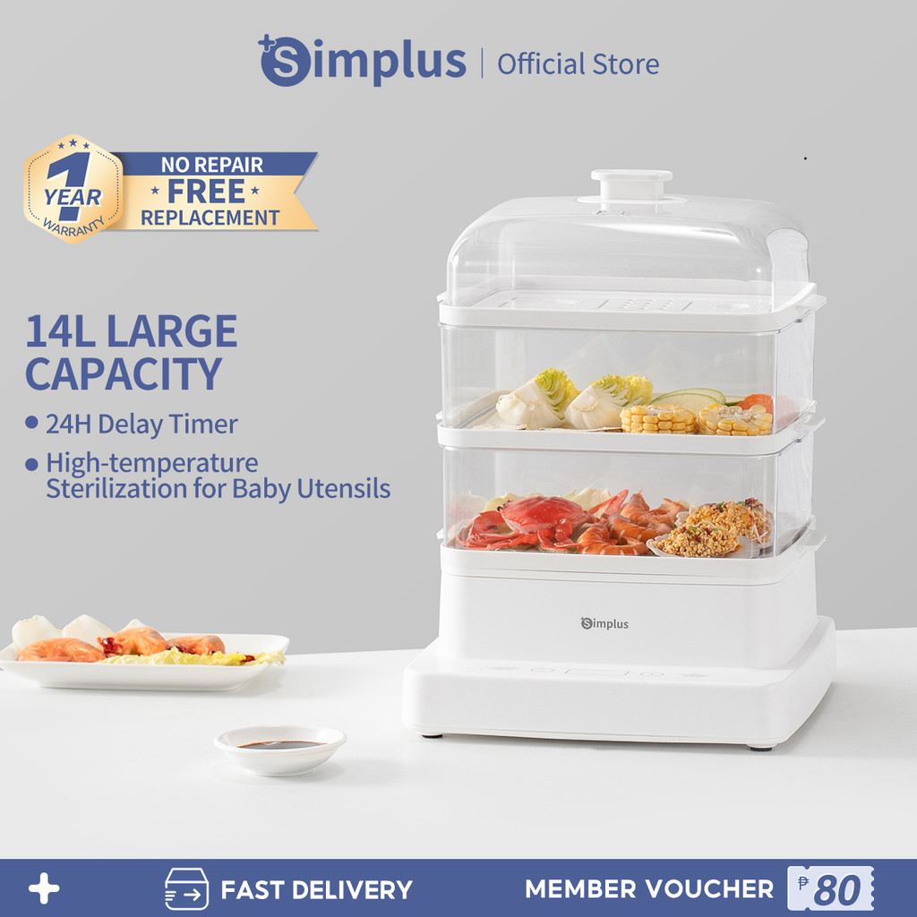 Simplus Electric Food Steamer Multifunction Smart Timer (3 Layers 1200W ...