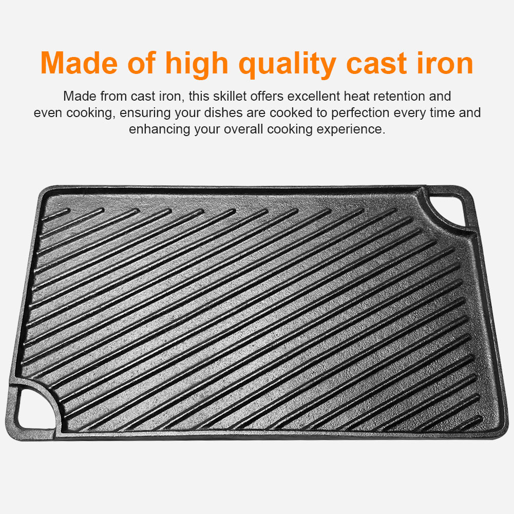 16.5X9.5 Inch Cast Iron Grill Plate Reversible Griddle Pan Rectangular ...