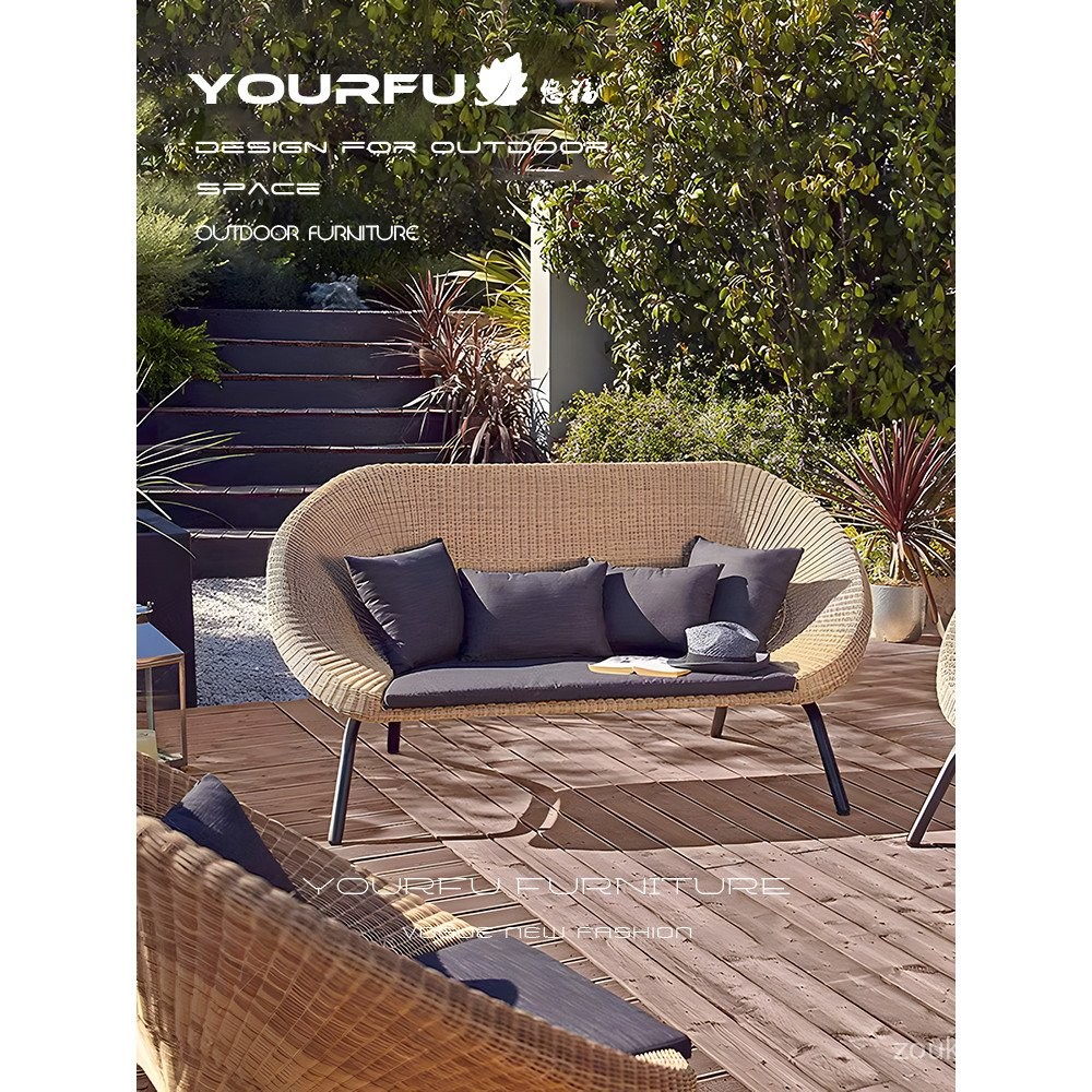 Nordic Rattan Woven Sofa Outdoor Leisure Rattan Chair Balcony Courtyard ...