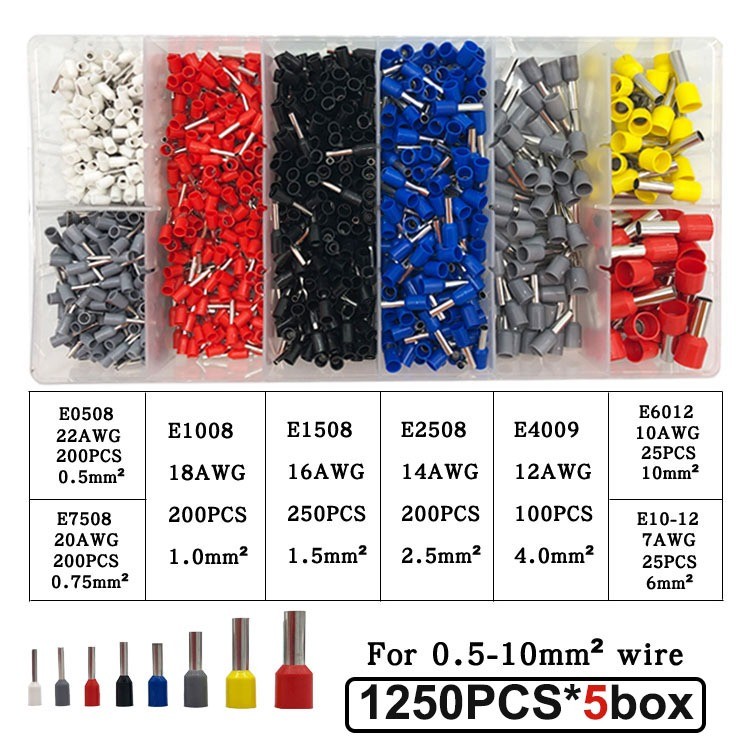 1250*Wire Copper Crimp Connector Insulated Cord Pin End Terminal ...