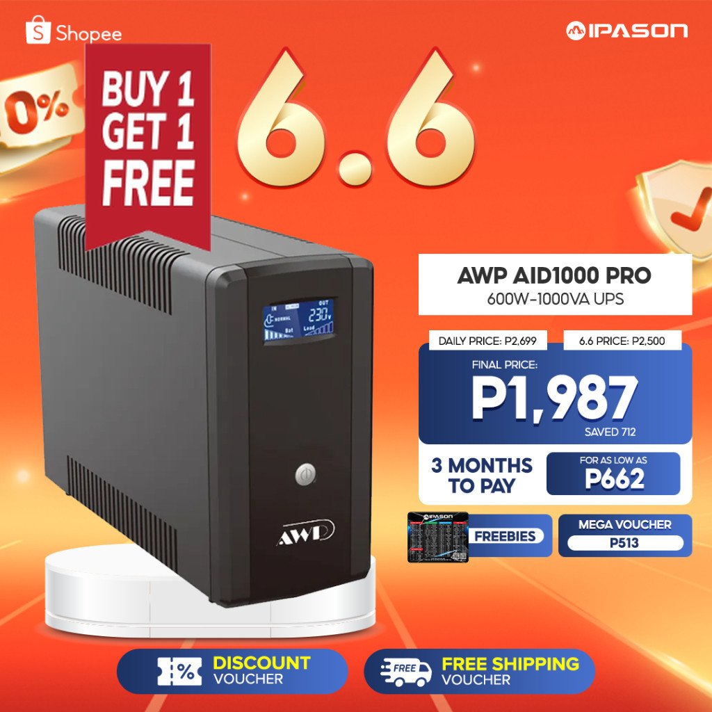 AWP AID1000 Pro Aide LCD 600W-1000VA UPS with AVR Uninterruptible Power ...