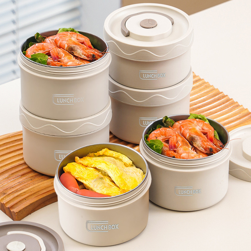 Creamy style Round Lunch Boxes Set 304 Stainless Steel Bento Box ...