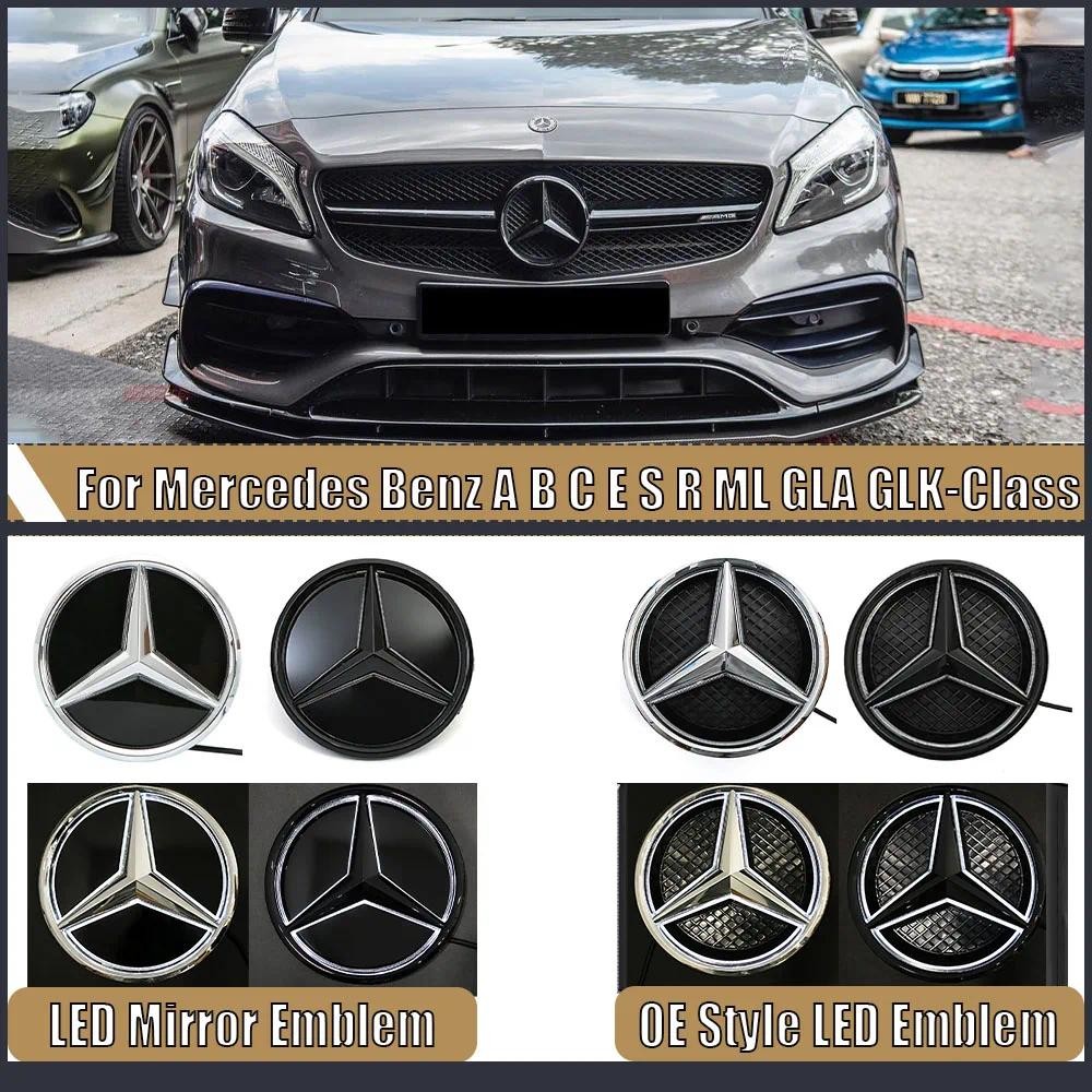 Silver LED Mirror Star Logo Front Grill Emblem For Mercedes Benz A B C ...