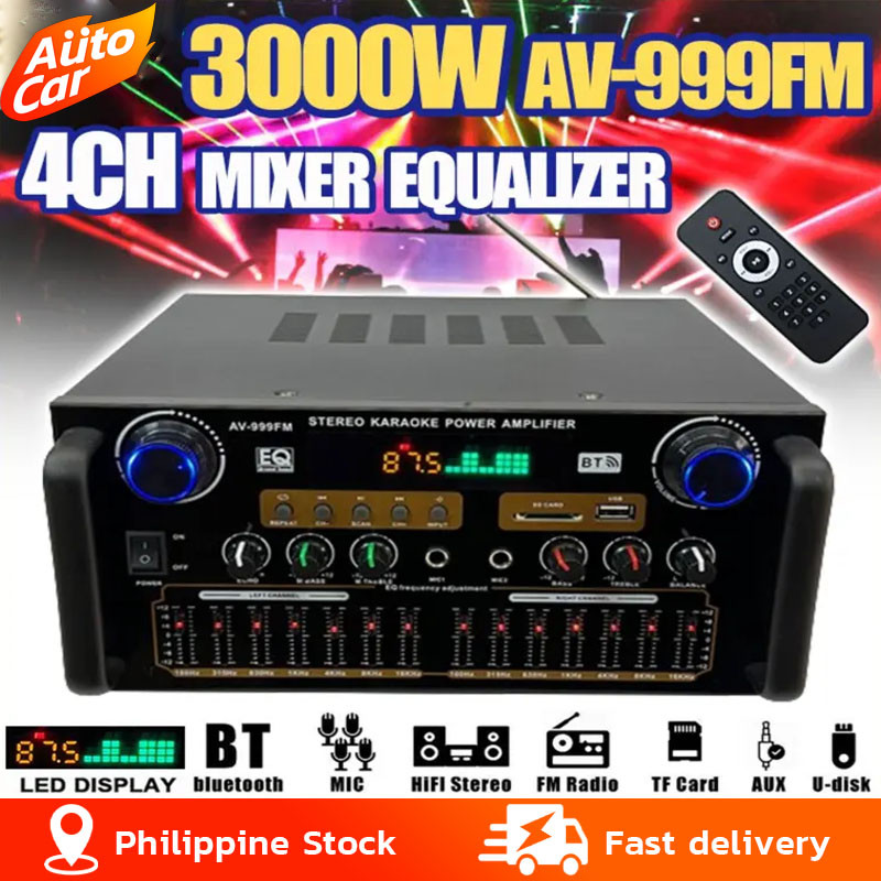 3000W AV-999FM Home Stereo Audio Amplifier Bluetooth 4CH EQ Wireless ...