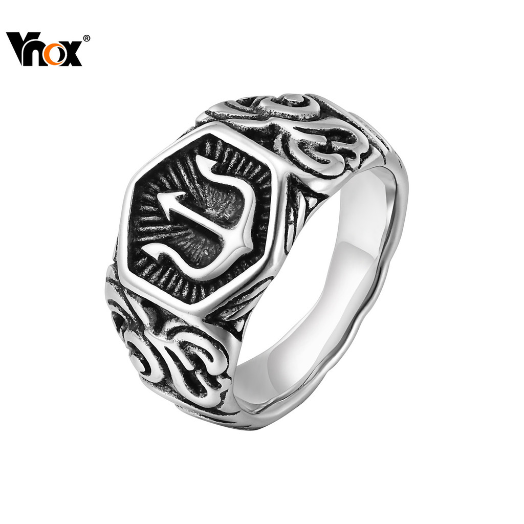 Vnox Retro Men's Emblem Ring, Stainless Geometric Steel Auspicious ...