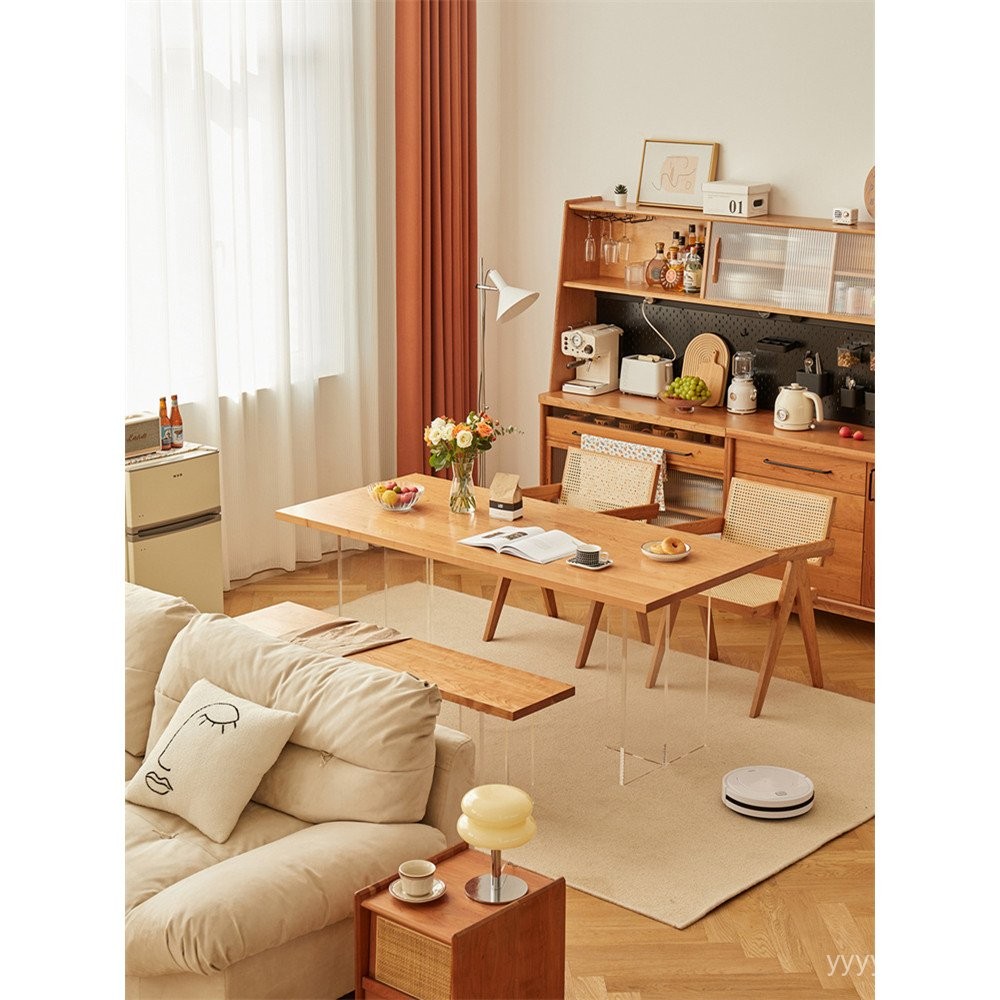 Acrylic Solid Wood Floating Dining Table Cherry Wood Modern Simple Home Small Apartment ...