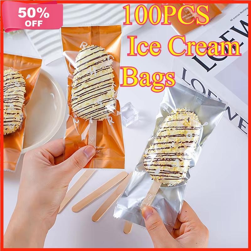 100pcs Food Grade Ice Cream Bags Disposable Plastic Popsicle Protective ...