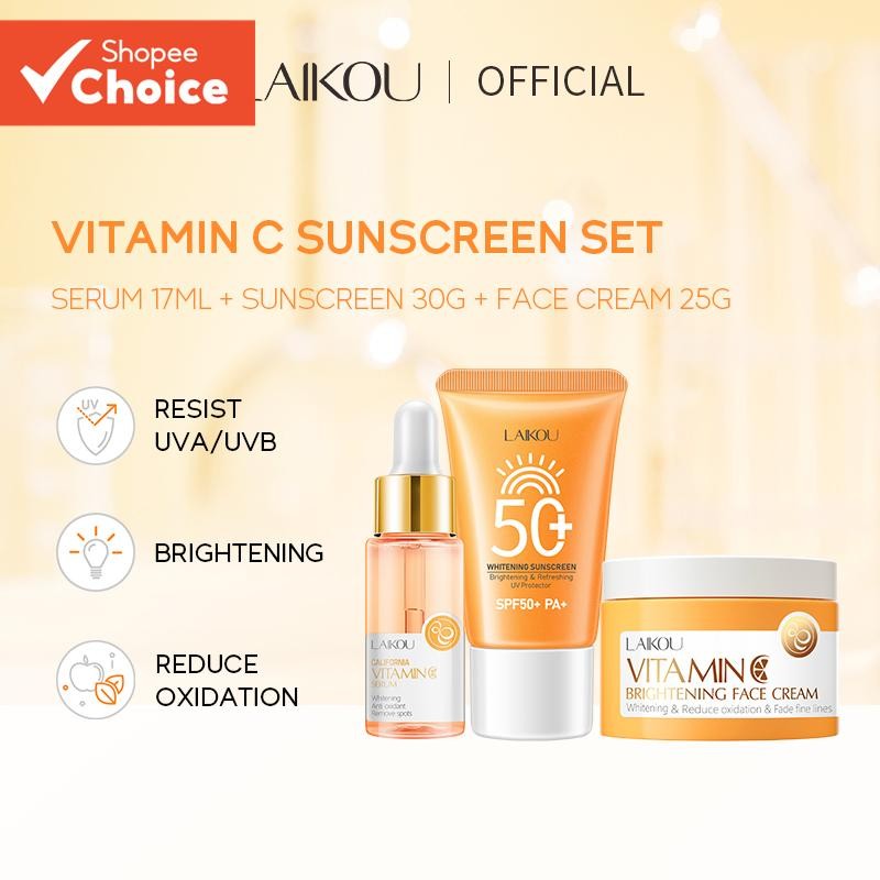 LAIKOU SPF50 Sunscreen Vitamin C Cream Skin Care Set Glowing Anti ...
