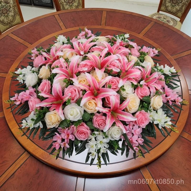 Flower Arrangement Turntable Red Flower Round Table Hotel Dining Table ...