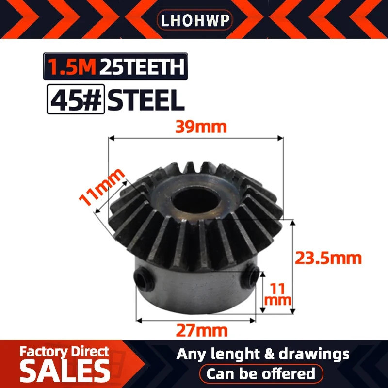 Bevel Gear 1.5M 25Teeth Inner Hole 8/10/12/14/15/16/17/18mm M5 Screw Fixed Gear 90 Degrees ...