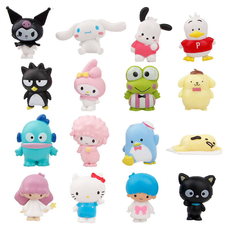16Pcs 4cm Sanrio Cinnamoroll Anime Figure Pochacco Kuromi Pom Pom Purin ...