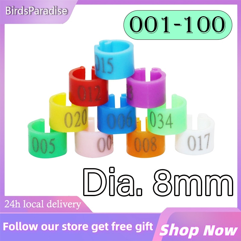 100 pcs 8mm Pigeon Foot Ring Dove Parrot Clip Rings with Words for ...