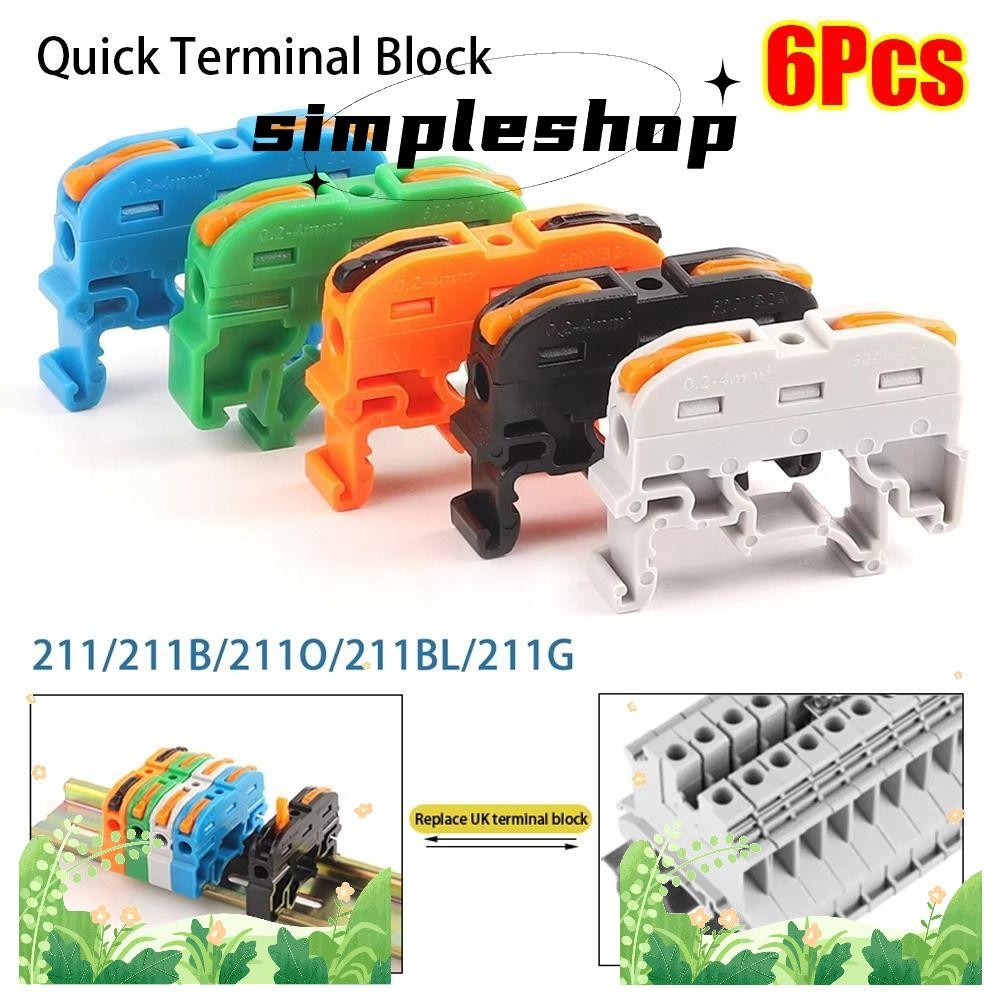 SIMPLESHOP 6Pcs Quick Terminal Block, Compact Splice 211 Din Rail Wire Connector, Docking Push ...