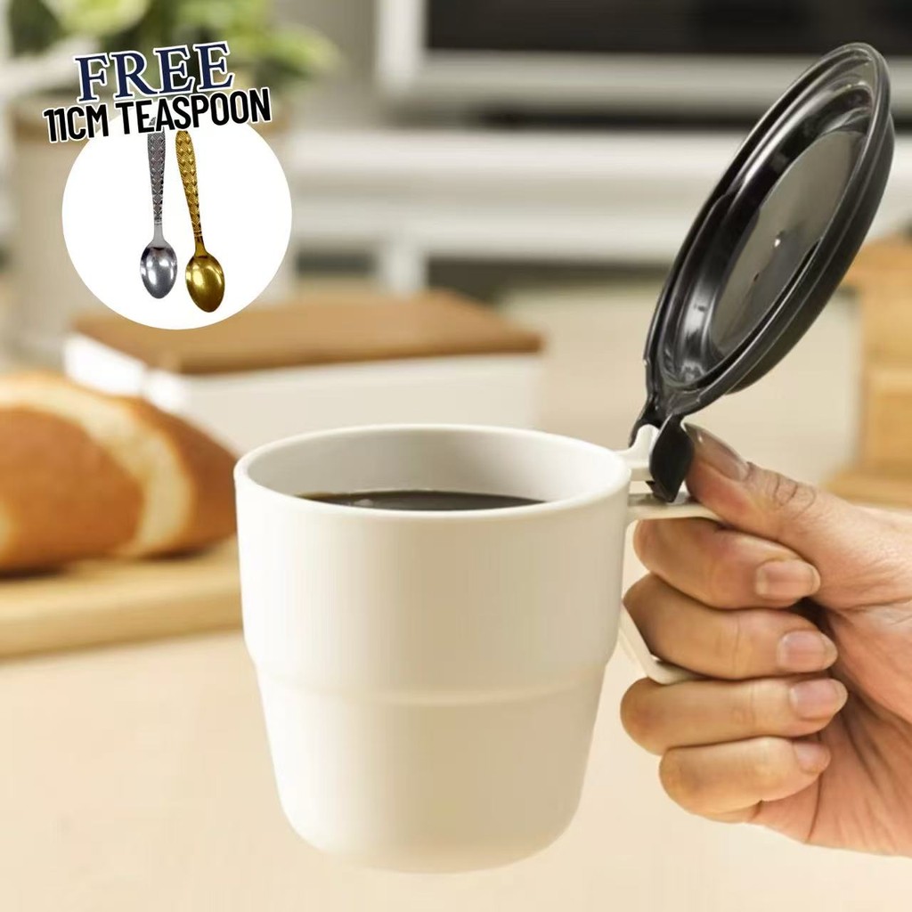 KIM JAPAN Flap Mug 360ml Durable Plastic Multipurpose Soup Coffee Cup ...