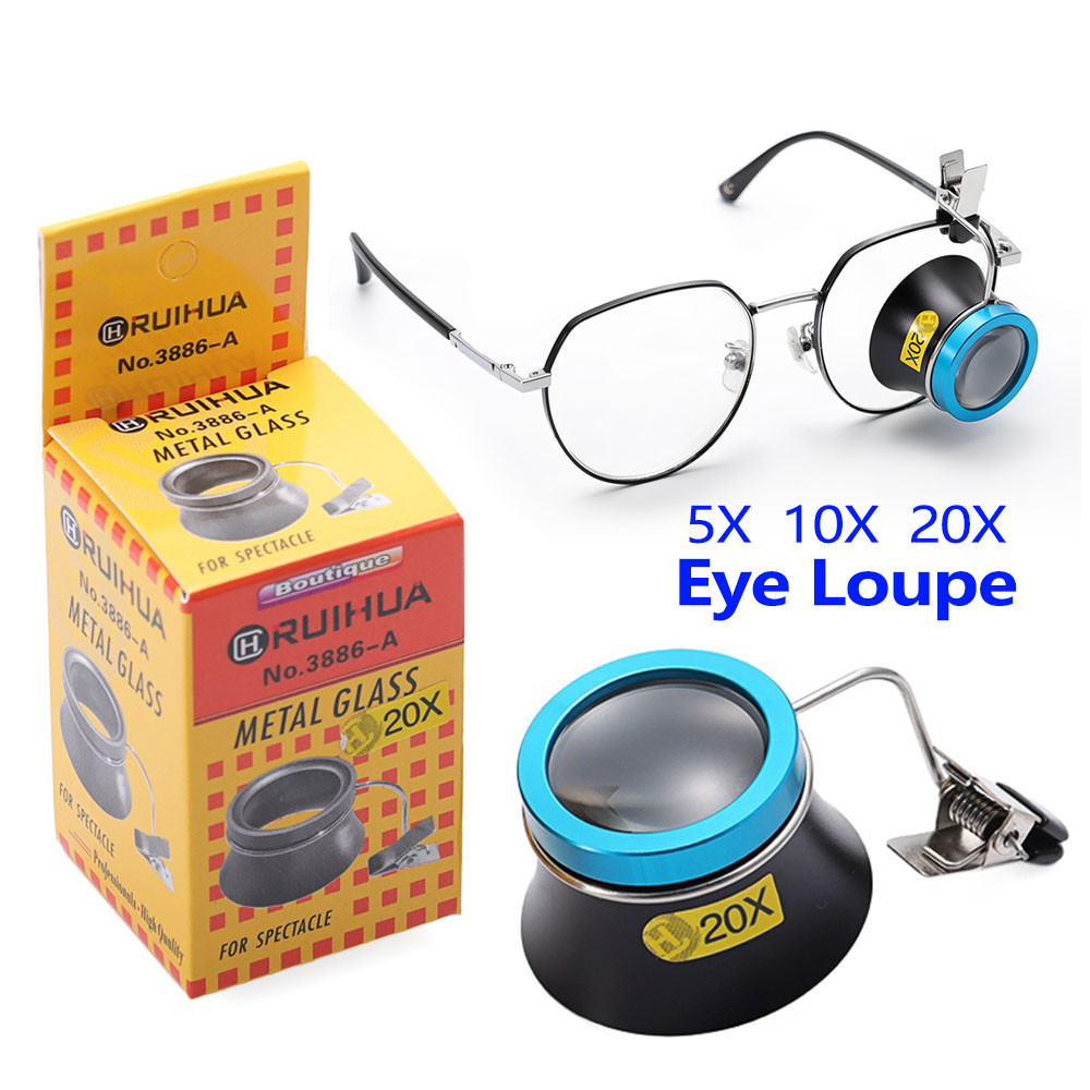 Eyeglass Magnifier Tool Set 5X 10X 20X Clip-On Eye Loupe Magnifying ...