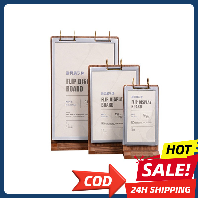 Walnut Flip PVC Menu Stand A4 Wooden Logo Adhesive Display Restaurant ...